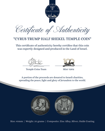 Trump-Cyrus Half-Shekel Temple Coin - Authentic Original